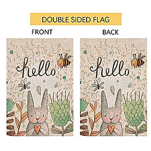 BLKWHT Hello Easter Bunny Garden Flag Vertical Double Sided 12.5 x 18 Inch Spring Rabbit Yard Decor