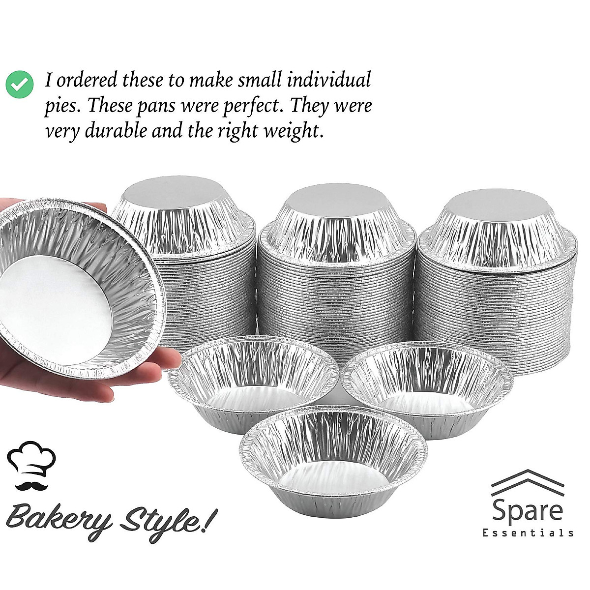 Spare Essentials 120-Pack 5 Inch Small Pie Pans, Disposable Mini Pie Tins, Aluminum Pie Pans for Baking, Storing and Reheating, Pot Pies, Tarts and Quiche