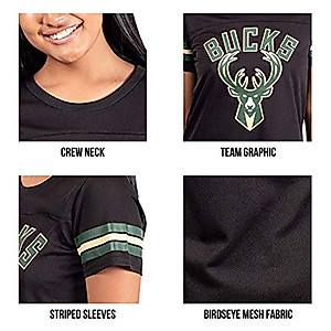 Ultra Game NBA Milwaukee Bucks Womens Soft Mesh Jersey Tee Shirt, Black, Large