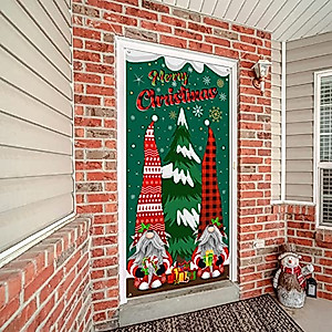 Gnome Christmas Door Cover Christmas Door Decorations Gnome Christmas Backdrop Hanging Front Door Background Merry Christmas Banner Xmas Eve Holiday Party Decor Supplies