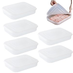 Peosaard Lunch Meat Container, Deli Meat Container, 6PCS 9.7x7.3x1.4 Stackable Lunch Meat Container, Cold/Heat-Resistant Bacon Keeper with Lid, Cold Cuts Storage Containers for Fridge, Bacon Keeper