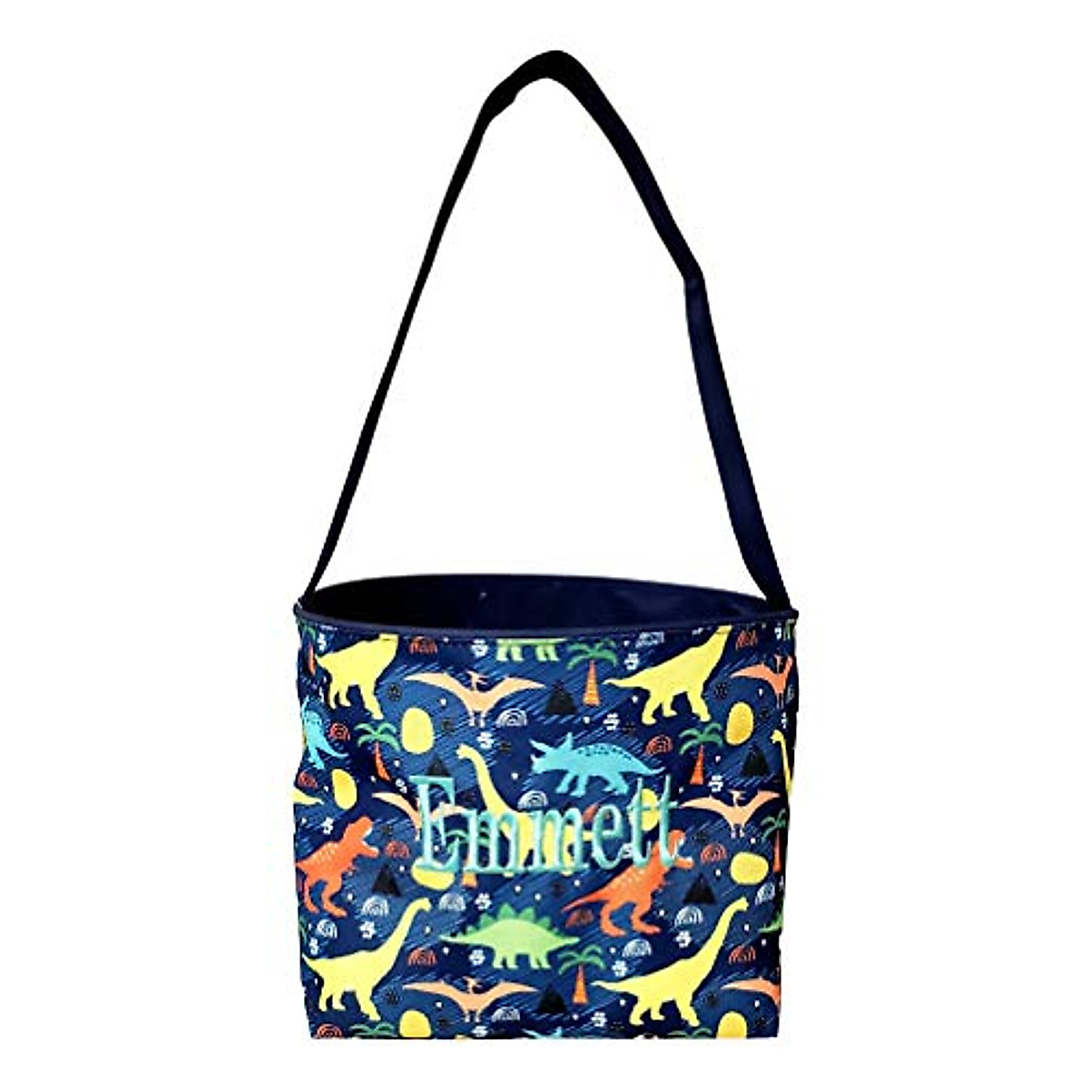 Personalized with Name Dinosaur Easter Basket Bucket Fabric Tote Bag Toy BIn - Great Embroidered Gift for Boy or Girl