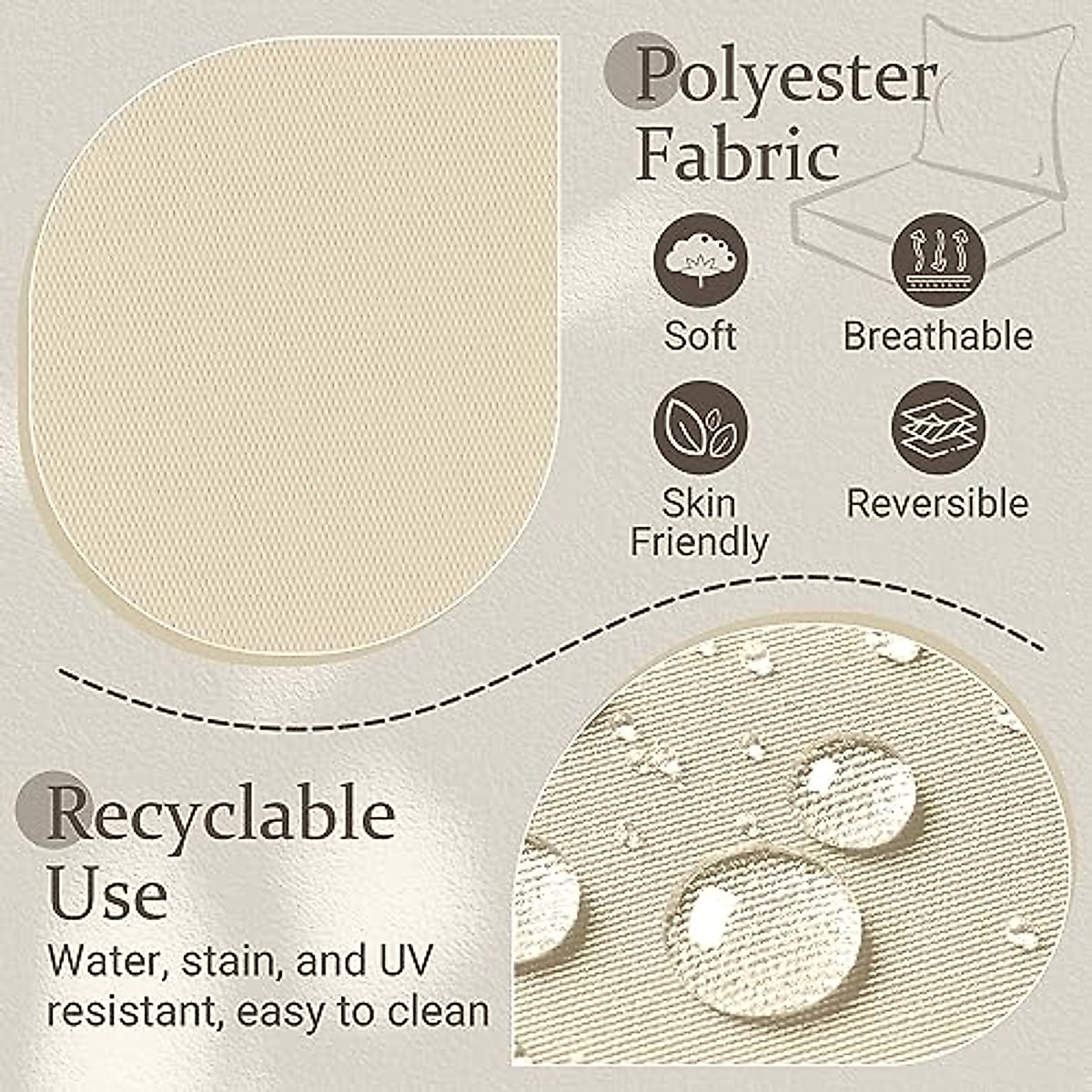 downluxe Outdoor Deep Seat Cushions Set, Waterproof Memory Foam Patio Furniture Cushions with Zipper for Outdoor Chair Sofa, 24" x 24", Beige, 2 Piece Set