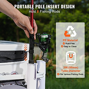 VEVOR Beach Fishing Cart, 300 lbs Load Capacity, Fish and Marine Cart with Two 13" Big Wheels PU Balloon Tires for Sand, Heavy-Duty Aluminum Pier Wagon Trolley with 8 Rod Holders for Fishing, Picnic