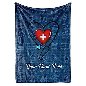 Personalized Throw Blanket with Name Stethoscope Monogram | Plush Warm Fleece for Bedding or Decorative Room Decor | Gift for NPS Nurses and Doctors | Hospital Gifts (Fleece, 50x60)