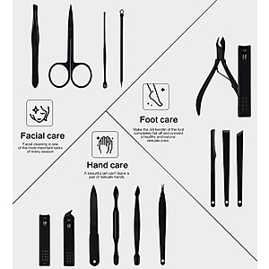 Nail Clippers Sets High Precisio Stainless Steel Nail Cutter Pedicure Kit Nail File Sharp Nail Scissors and Clipper Manicure Pedicure Kit Fingernails & Toenails with Portable stylish case (Black)