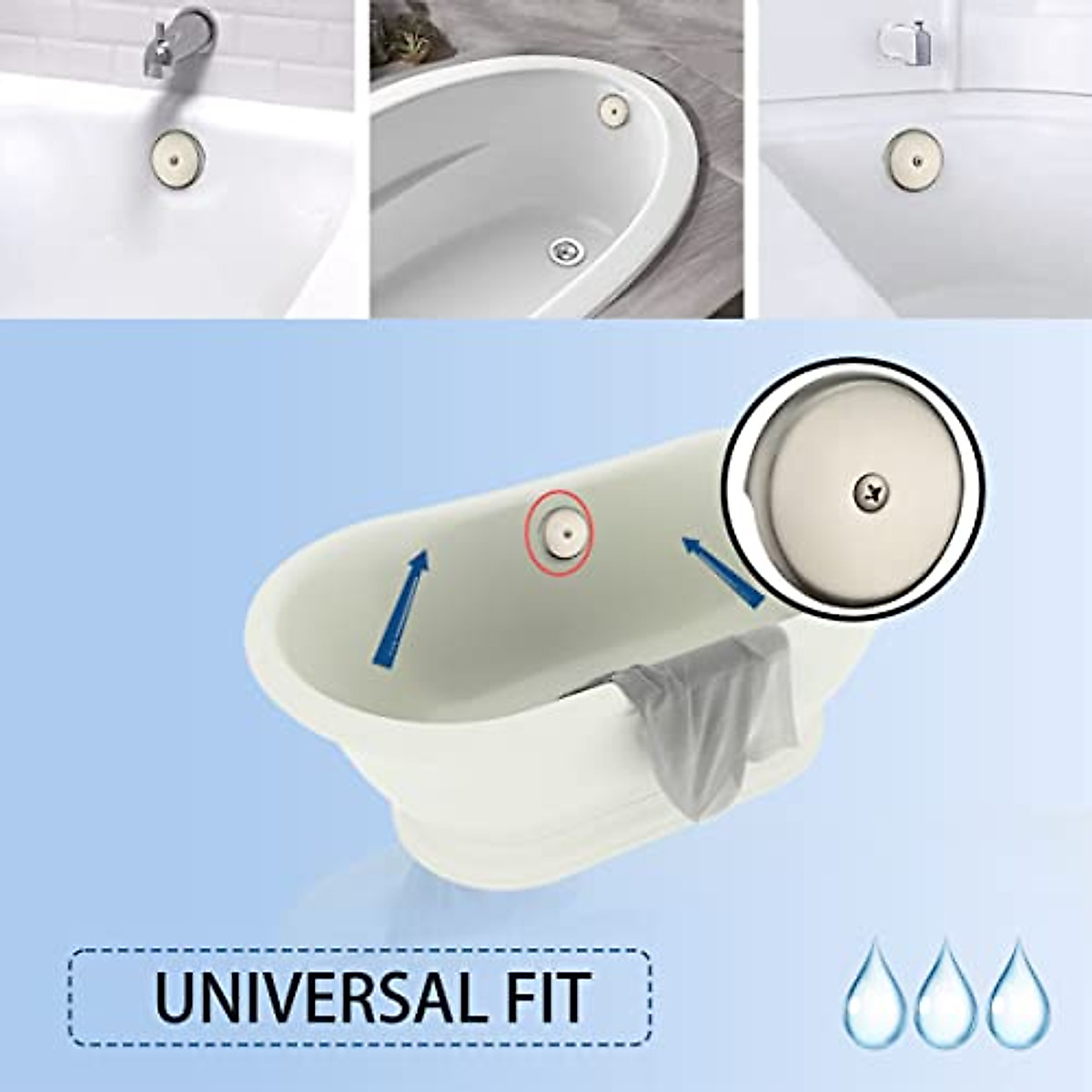 1-Hole Bath Tub Overflow Faceplate Single Hole Trim Bathtub Drain Over Flow Plate Cover With Matching Screw And Adapter Universal-Fits For Bathroom Replacing Plates, Brushed Nickel Finish