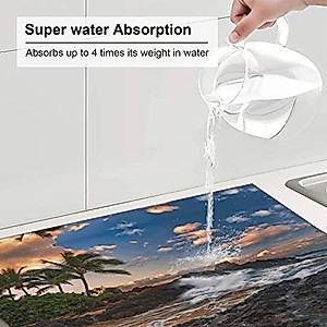 Palm Trees Clouds Tropical Coast Printed Drying Mat For Kitchen Ultra Absorbent Microfiber Dishes Drainer Mats Non-Slip Silicone Quick Dry Pad - 18 X 16inch