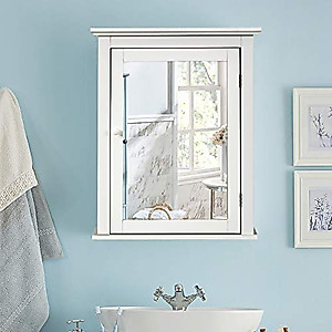 Tangkula Bathroom Cabinet with Mirror, Mirrored Wall-Mounted Storage Medicine Cabinet with Single Door & Adjustable Shelf in 5 Positions, Multipurpose Wall Cabinet for Bathroom Vestibule (White)