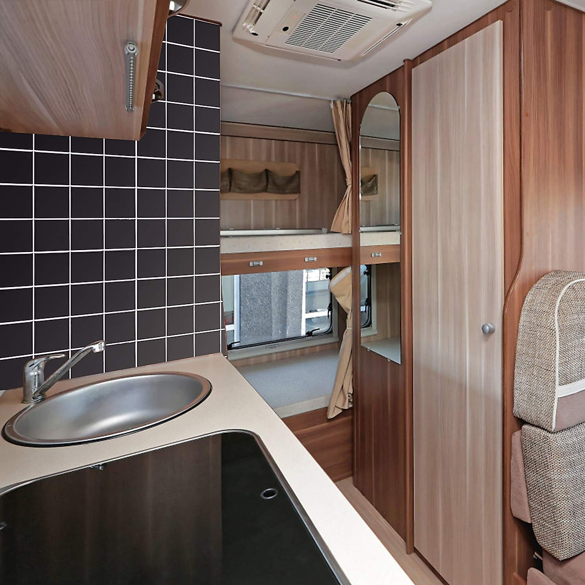 Ecoart Peel and Stick Wall Tile 10" X 10" Backsplash Stick On Kitchen Bathroom 16 Cells Square Brick Stick Tile Sticker(6 Sheets) (Black)