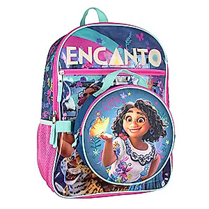 Bioworld Disney Encanto 5 Pc Backpack Set Lunch Box Pencil Case Keychain and Carabiner