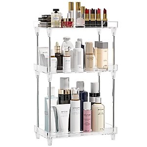 YIEZI Multi-Functional Plastic Shelf, 3-Tier, Anti-Slip, Easy Assembly, 30cm x 30cm x 10cm, Ideal for Organizing Cosmetics, Perfumes, Soaps, Lotions, and More