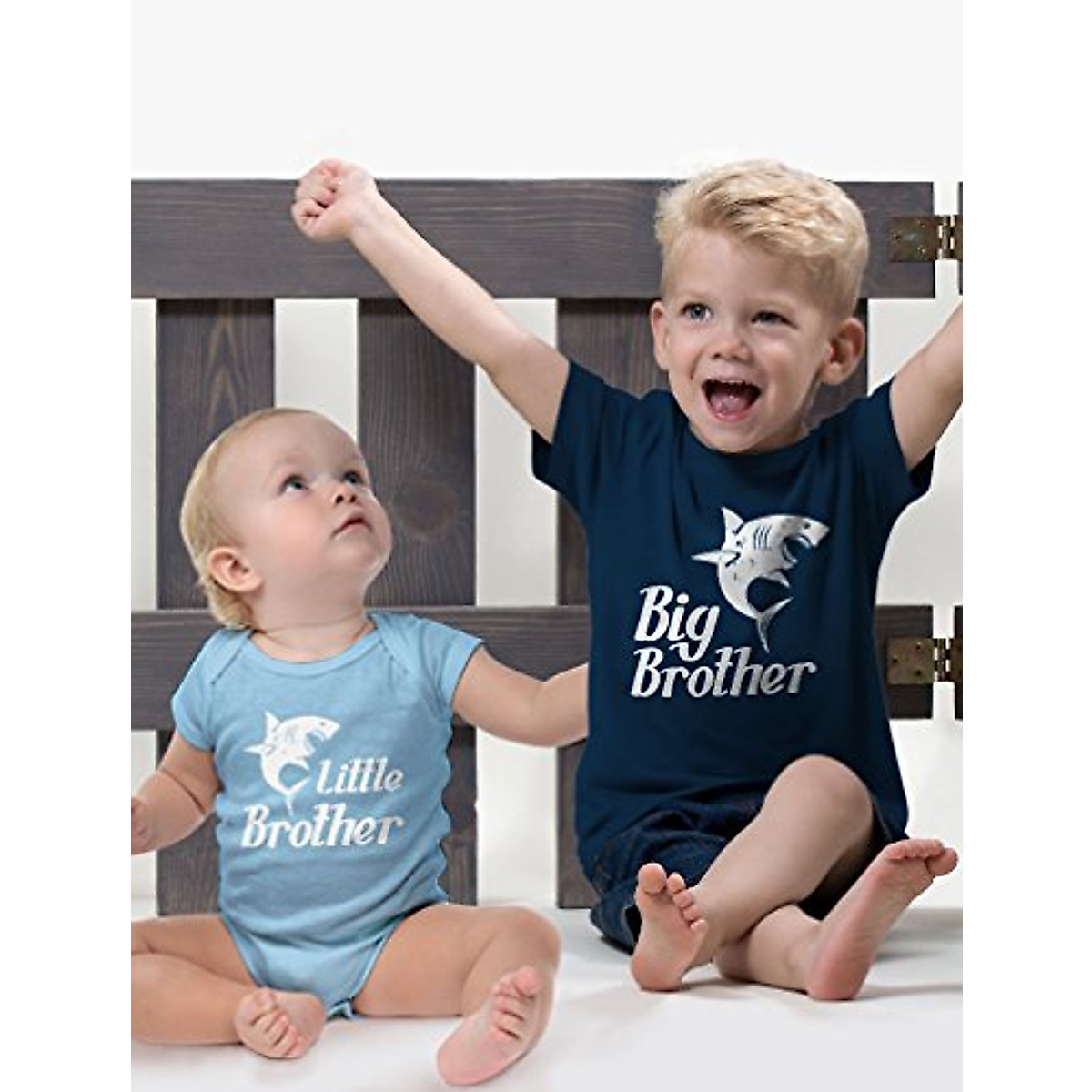 Tstars Big Brother Little Brother Shirts Gift For Shark Loving Boys Siblings Set Big Bro Navy 3T / Lil Bro Aqua 6M (3-6M)