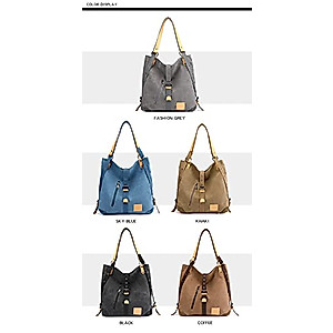 Eamom Tote Bag for Women Aesthetic Convertible Backpack Canvas Shoulder Bag School Tote Bag (Khaki)