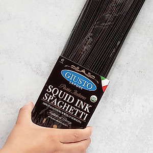 Giusto Sapore Imported Artisanal Squid Ink Spaghetti Italian Pasta, Organic Bronze Drawn, 340G