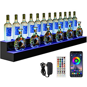 YITAHOME LED Lighted Liquor Bottle Display Shelf, 2-Step 60-inch Bar Liquor Alcohol Shelf for Home Counter Party, Acrylic Mounted Whiskey Rack Stand with Remote & App Control