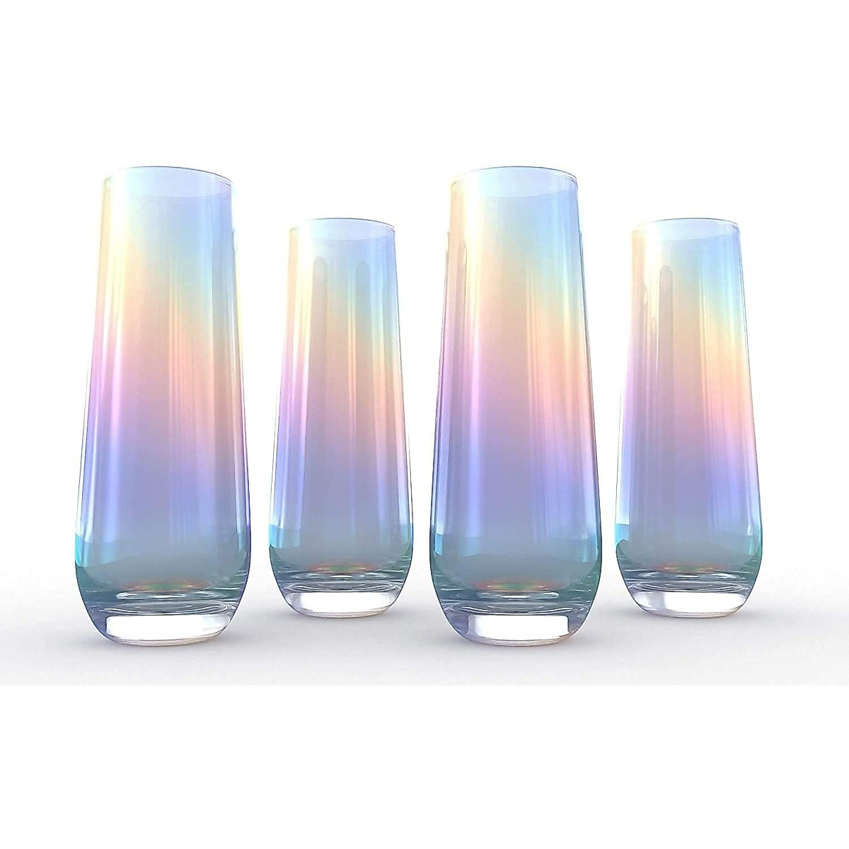 Iridescent Luster Pearl Radiance Set of 4 Champagne Glasses 10oz Each - Radiance White Pearl Whimsy and Nostalgia Large Wine Glass, Colored Wine Glasses, Iridescent Wine Glasses, Rainbow Glasses
