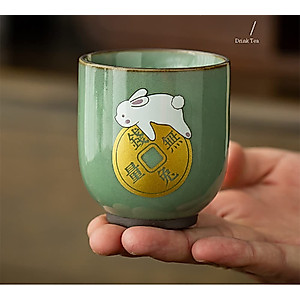 Tea Cup Gift, Year of the Rabbit Tea Cup Set, Ceramic Tea Cup, Chinese Kung Fu Tea Cup Set, 5pcs Ceramic Cup Set Rabbit Tea Cup