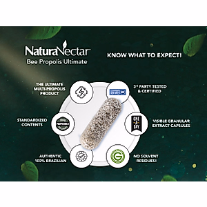 NaturaNectar Ultimate Bee Propolis | NSF Contents Certified | Premium Red, Green, Brown Brazilian Propolis | with Flavonoids and PWE | Ethical Beekeeping & Naturally Sourced | 60 veggie capsules