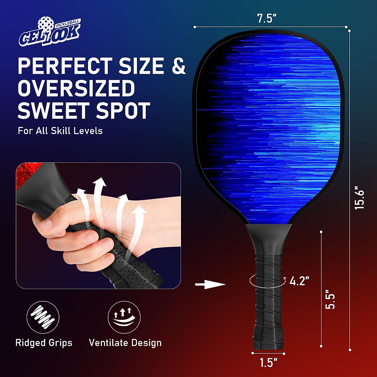 CELLOOK Pickleball Paddles Set of 4, Wooden & Honeycomb Core Pickle Ball Rackets, 4 Pickle Balls, 4 Cooling Towels & Pickleball Bag, Gifts for for Adults Kids Beginners (Dazzling)