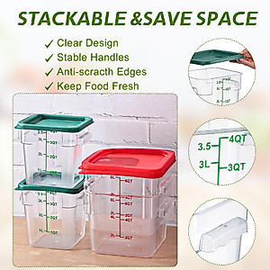 Lallisa 4 Pcs 6 Qt and 4 Qt Food Storage Containers with Lids and Handles Square Food Containers with Scales Polycarbonate Air Tight Containers for Home Storage Kitchen Restaurant