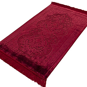 Modefa Luxury Velvet Prayer Rug with Prayer Beads | Soft Elegant Muslim Turkish Janamaz Sajada Carpet for Men and Women | Plain Solid Prayer Mat Ramadan Eid Gift - Paisley (Red)