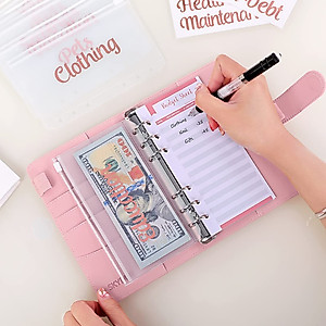 SKYDUE Budget Binder with 8pcs Zipper Envelopes,Money Organizer with 12pcs Expense Sheets & 24 Rose Gold Sticky Labels,Budget Organizer for Cash