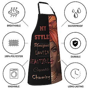 Perinsto African American Black Woman Waterproof Apron With 2 Pockets Personalized Kitchen Chef Aprons Bibs For Cooking Baking Painting Gardening Grooming