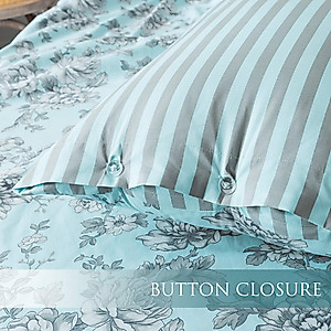 ANNA.Z HOME 3-Piece Cotton Duvet Cover Set. 100% Cotton Percale Fabric. Real Reversible Design. Pre-Washed Printed Fabrics. Soft and Easy Care. Modern Farmhouse Style. (Green, King Set)