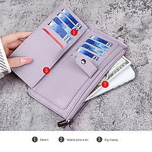 uaswguDFS Women's Wallets PU Leather Cell Phone Slim Wallet Multi Cards Holder Clutch Purse Bifold Thin Handheld Purse (purple)