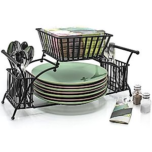 Sorbus Utensil Caddy — Use For Napkin, Cutlery, Plate Holder — Stackable Flatware Caddy, Tabletop Organizer — Ideal for Dining Table, Party, Buffet, Kitchen, Entertaining (Black)