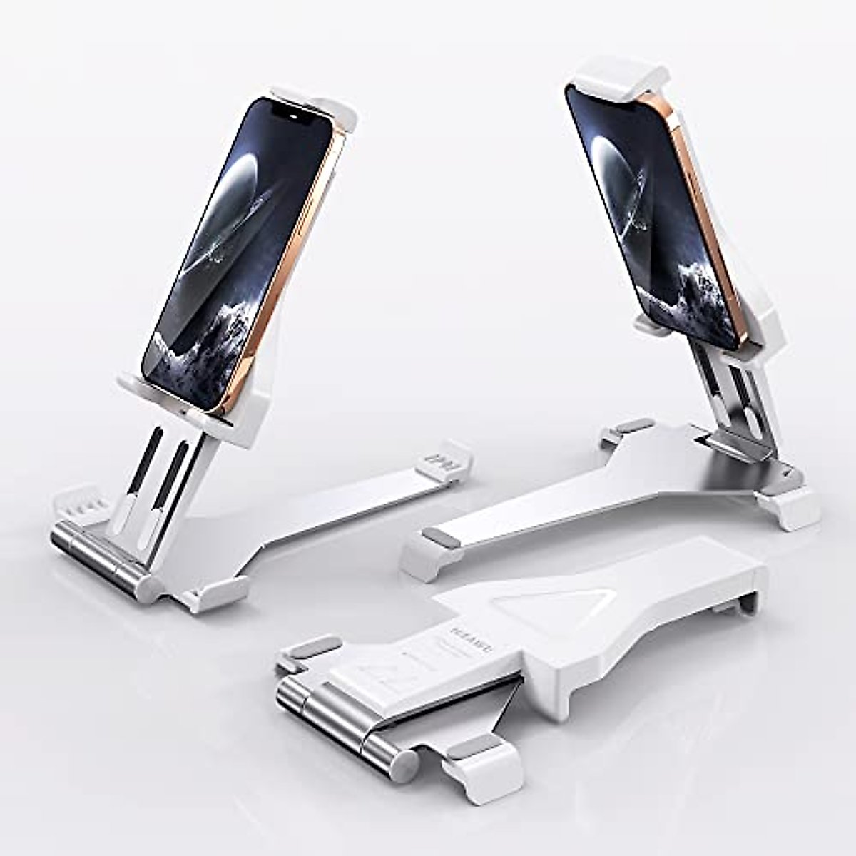 Flexible Cell Phone Holder Stand，with A Rotating Aluminum Base and Mount Clamp，Compatible with 4-10'' Device iPhone X Xs 11 12 13 Pro Max XR SE/iPad/Kindle，Used for Desktop,Bed,Couch(Silver)