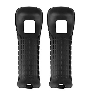 Jadebones 2X Black Silicone Skin Case Cover with Wrist Strap for Wii Remote Controller