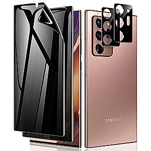 LYWHL [2+2 Pack] for Samsung Note 20 Ultra Privacy Screen Protector, [Support Fingerprint ID] Anti-Spy Black Full Adhesive Flexible Film + Camera Lens Glass Protector for Galaxy Note 20 Ultra