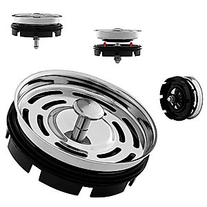 CLEESINK Kitchen Sink Strainer and Stopper Combo for Standard 3-3/8 Inch Drain, 2 in 1 Use Stainless Steel Sink Basket Strainer Replacement, Drain Cover Sink Filter with Stopper
