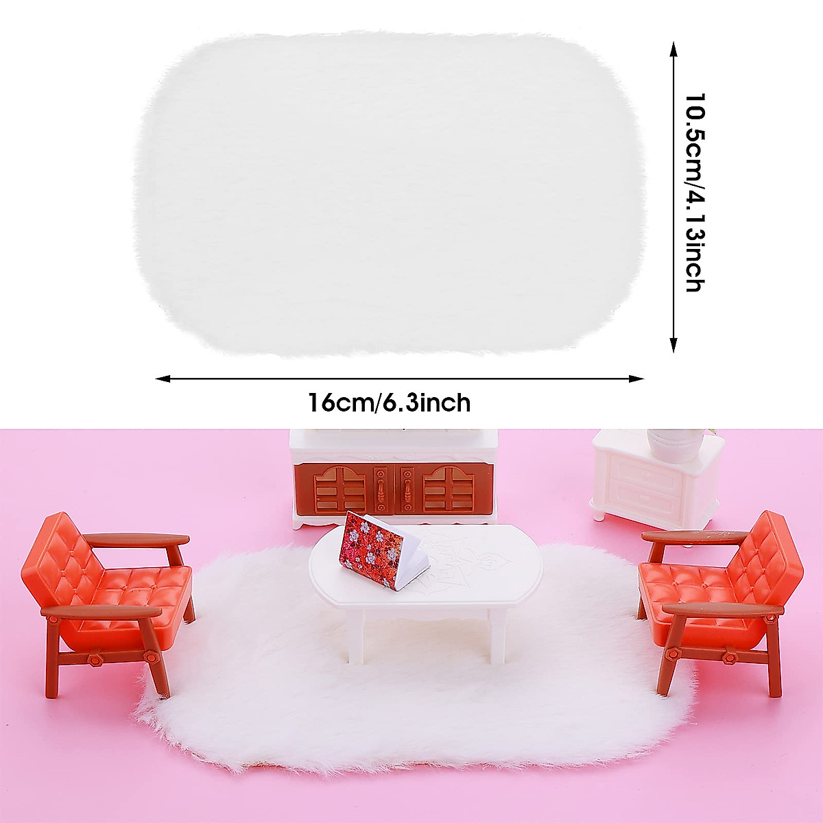 Cobee 2Pcs Miniature Carpets, 1:12 Dollhouse Wool Rug Dolls House White Furry Rugs Mini Furniture Dollhouse Accessories Play Set