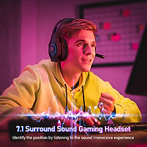 EasySMX USB Gaming Headset, PS5 Headset, 7.1 Surround Sound Stereo Gaming Headphones for PS4, PC Games, Over-Ear Gamer Headphones with (Brown-Black)