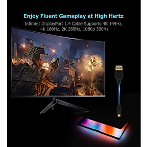 Infinnet Mini DisplayPort to DisplayPort 1.4 1.4a Cable 8K 60Hz 4K 144Hz 120Hz 160Hz 2K 280Hz 240Hz 1080p 390Hz 360Hz Display Port to Mini DisplayPort DP 1.4 HBR3 HDR VESA Certified Cord, 2m (6 feet)