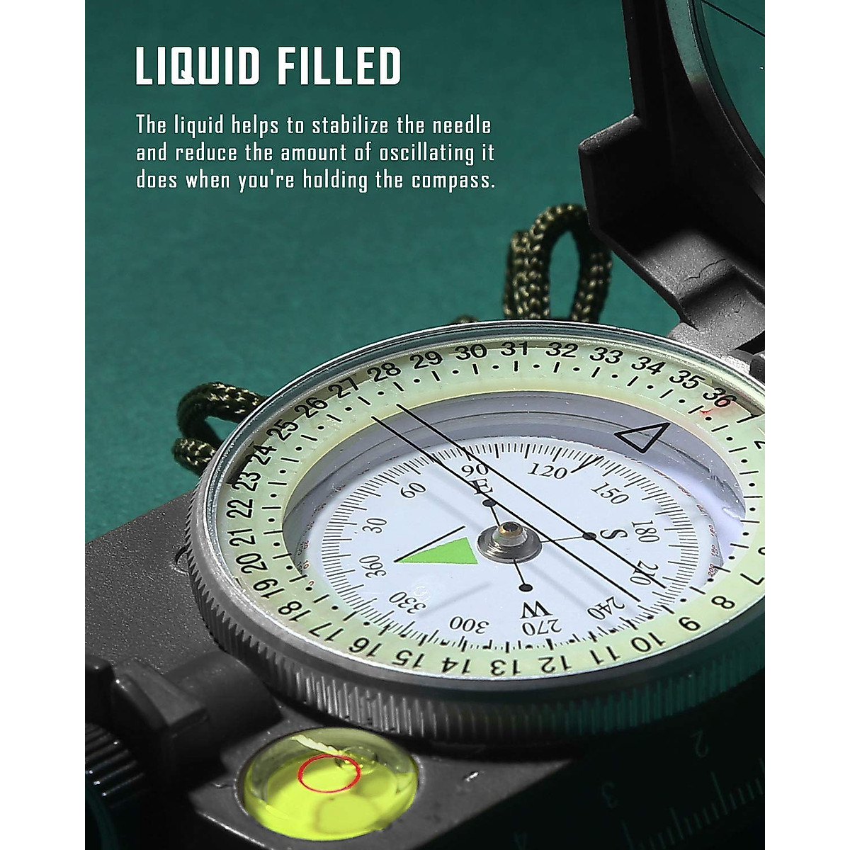 Eyeskey Tactical Survival Compass with Lanyard & Pouch | Waterproof & Impact Resistant | Lensatic Sighting Compass for Hiking (Black)