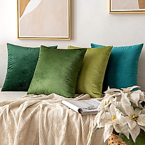 MIULEE Velvet Soft Solid Decorative Square Throw Pillow Covers Set Cushion Case for Spring Sofa Bedroom Couch 12 x 20 Inch Moss Green