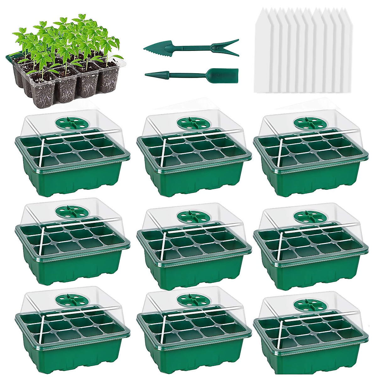 SPISFUD 10 Packs Seed Starter Tray , Humidity Dome with Seedling Starter Kits and Greenhouse Foundation Seed for Growing Starting( 120 Cell Trays)