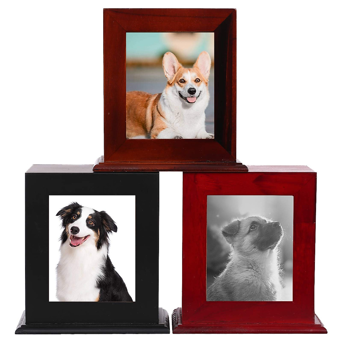 BRKURLEG Pet Wood Memorial Urn for Ashes,Photo Frame Keepsake Box for Cats Dogs,Funerary Caskets Supplies Burly Wood Cremation Urns with Acrylic Glass Photo Protector for Pet Lovers