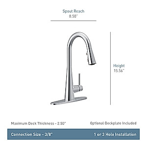 Moen Sleek Matte Black One Handle, Single-Hole Pulldown Kitchen Faucet with PowerBoost Technology for Faster Water Flow, Moder Kitchen Sink Faucet with Pulldown Sprayer, 7864BL
