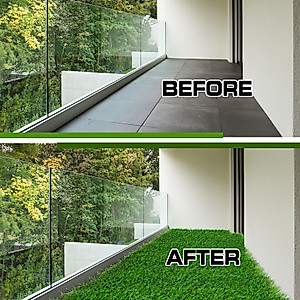 GLOBREEN Interlocking Artificial Grass Tiles 9 Pack, 12" x 12" Squares Fake Turf Grass Tiles Self-Draining for Deck, Patio, Dogs, Balcony, Backyard, Indoor Outdoor Flooring Decor