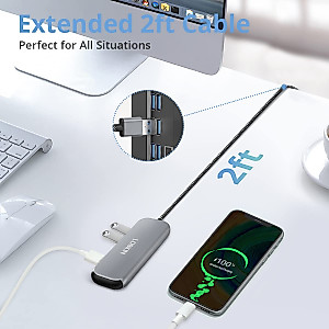USB 3.0 Hub,LOBKIN 4-Port USB Hub with 2ft Long Cable,Multi USB Port Expander,USB Splitter for Laptop, Compatible with Windows PC, Mac, Printer, Mobile HDD