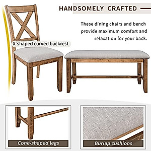 Merax 6-Piece Wooden Dining Rectangular Table Set, 4 Chairs and Bench with Cushion, Kitchen Family Furniture, Natural Cherry-2-6pcs