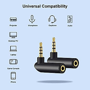 3.5mm Angle Male to Female Audio Adapter, 90 Degree Right Angle Gold-Plated TRS Stereo Jack Plug AUX Connector Compatible with Headset, Tablets, MP3 Players, Game Controller, Speakers(2 Pack)