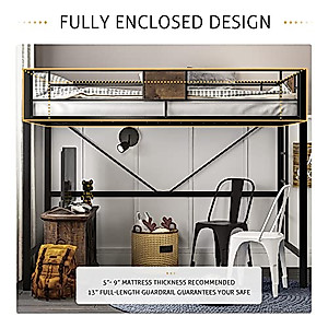 SHA CERLIN Metal Twin Loft Bed Frame with Stairs & Full-Length Guardrail, Space-Saving, Juniors and Adults, Noise Free, Black