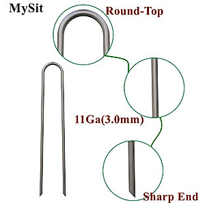 MySit 50 Pack 6 Inch Garden Stakes Heavy Duty 11 Gauge Galvanized Yard Staples U Pegs Fences Drip Irrigation Securing Stakes 1/2-Inch to 1-5/8-Inch Loop Stake for Anchoring Lawn Drippers Soaker Hose
