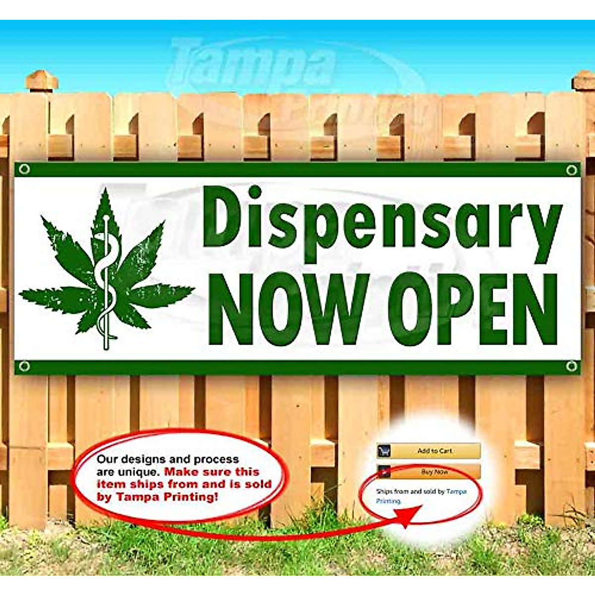 Dispensary Now Open Banner 13 oz | Non-Fabric | Heavy-Duty Vinyl Single-Sided with Metal Grommets
